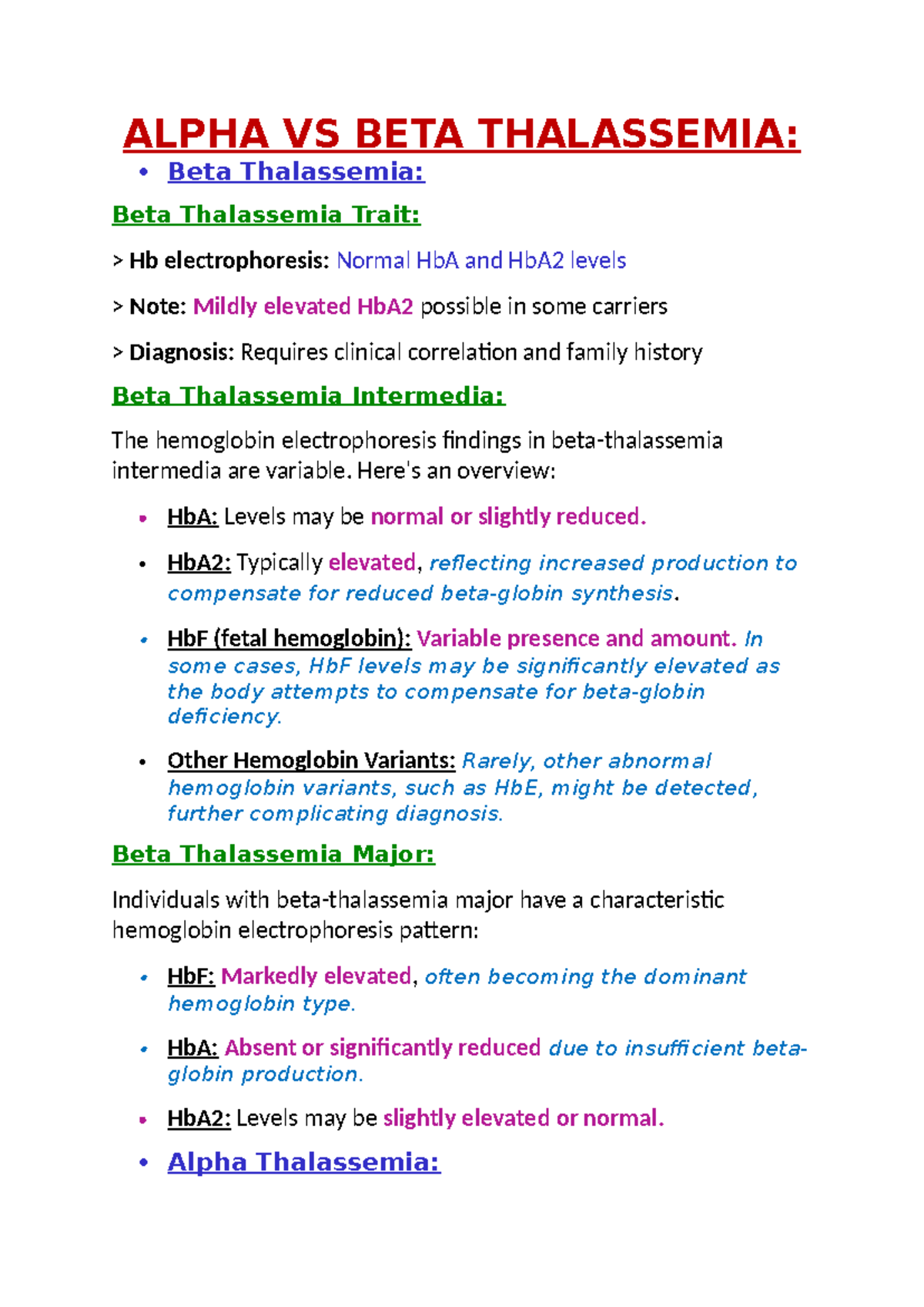 Alpha VS BETA Thalassemia - ALPHA VS BETA THALASSEMIA: Beta Thalassemia: Beta Thalassemia Trait ...