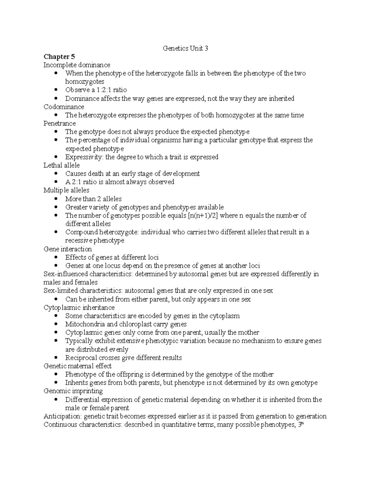 GENE3200 Unit 3 - notes - Genetics Unit 3 Chapter 5 Incomplete ...