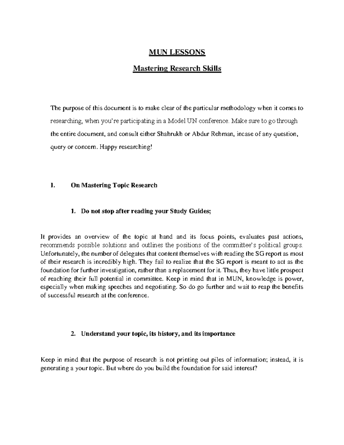 MUN Lessons - Mastering Research Skills - MUN LESSONS Mastering ...