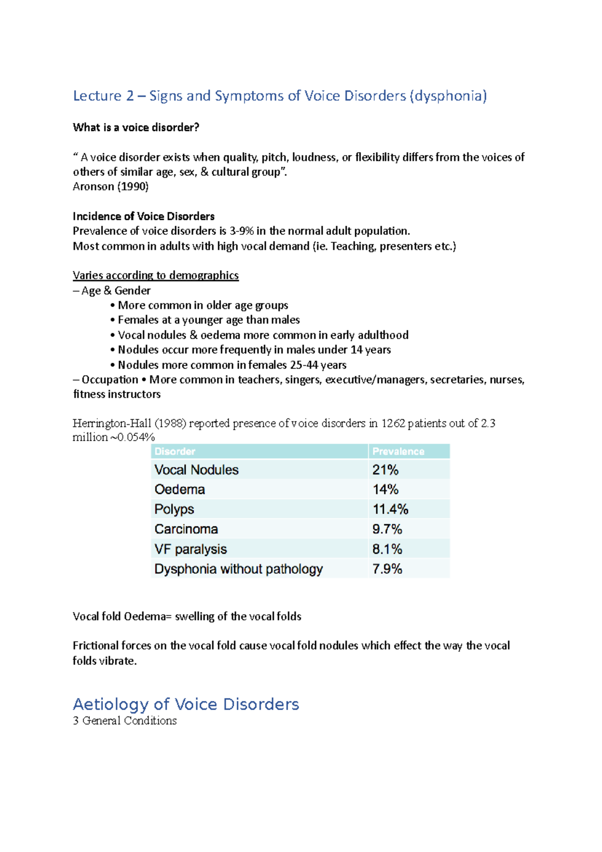 Lecture 2- Signs and Symptoms of Disorders - Lecture 2 – Signs and ...
