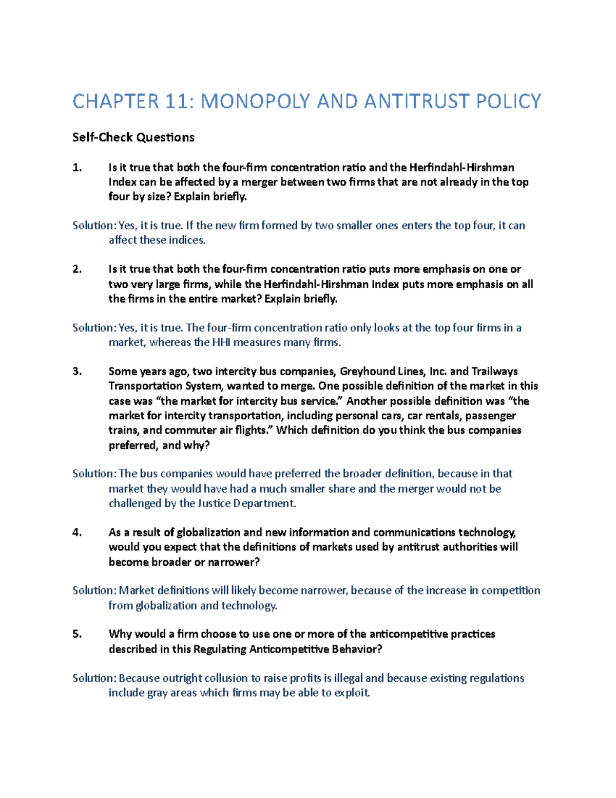 Chapter 11 KEY - CHAPTER 11: MONOPOLY AND ANTITRUST POLICY Self-Check ...