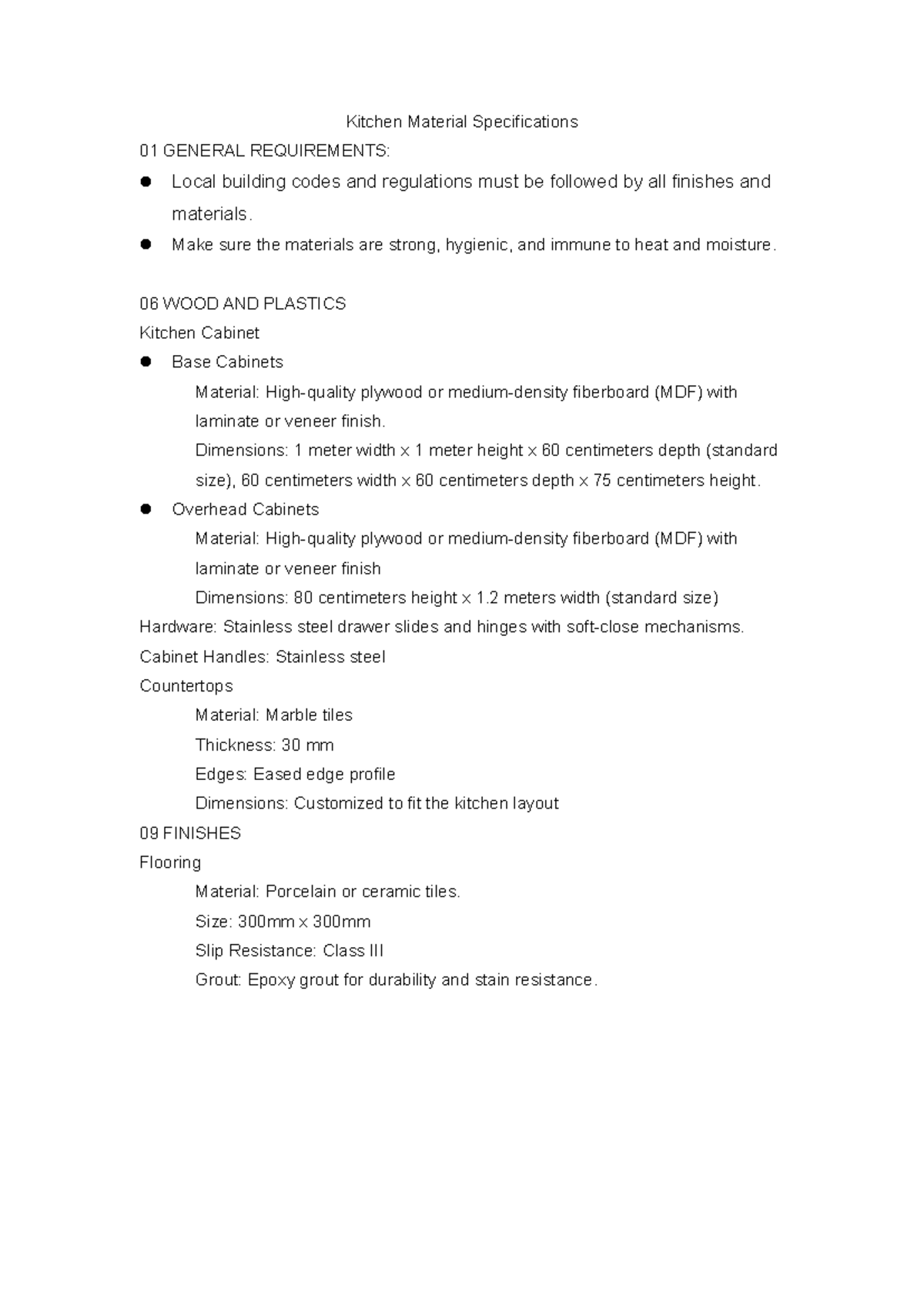 Kitchen Material Specifications - Make sure the materials are strong ...