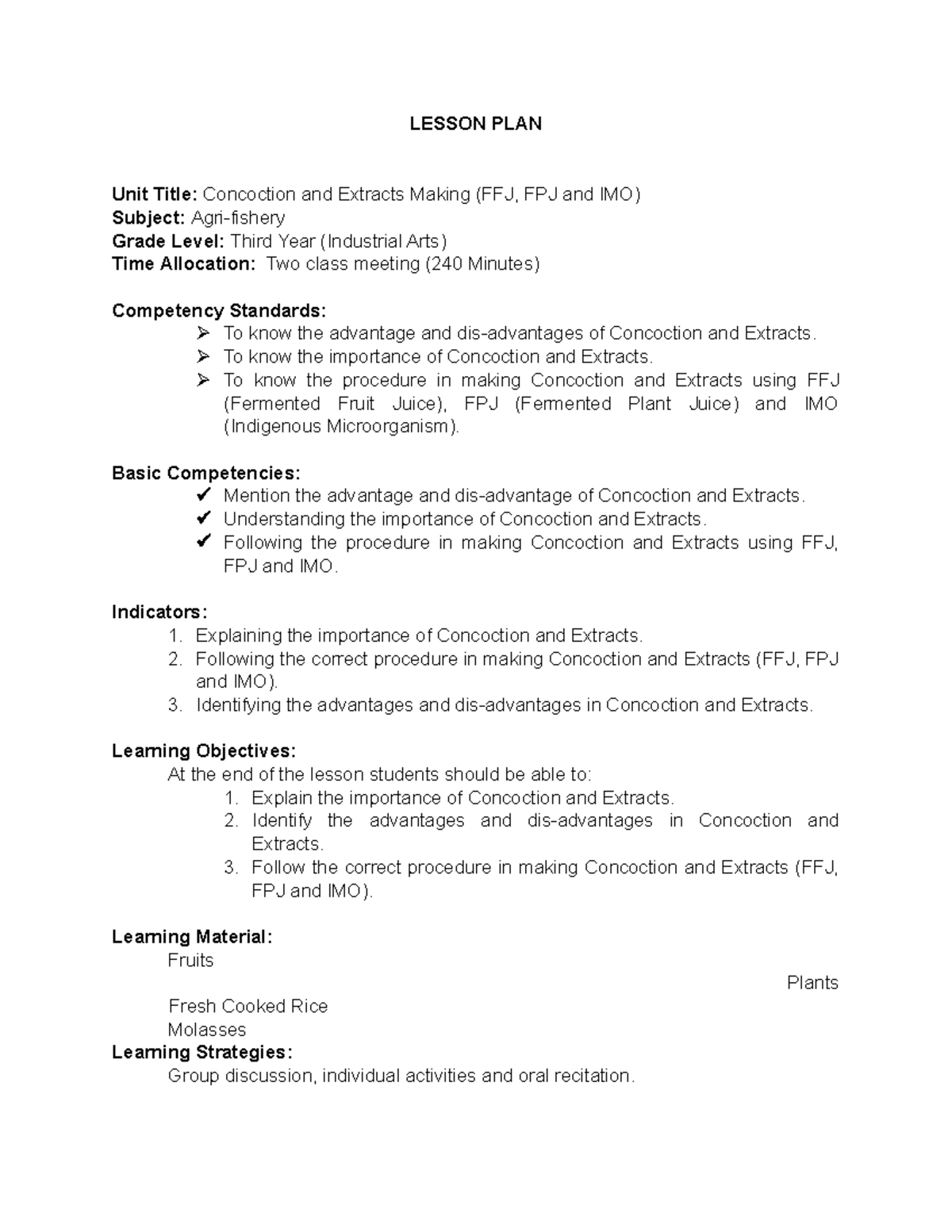 Buhian- Lessonplan - Lesson Plan - LESSON PLAN Unit Title: Concoction ...