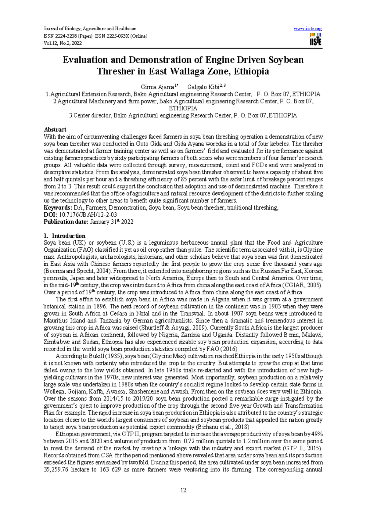 Evaluation and Demonstration of Engine Driven Soybean - ISSN 2224-3208 ...