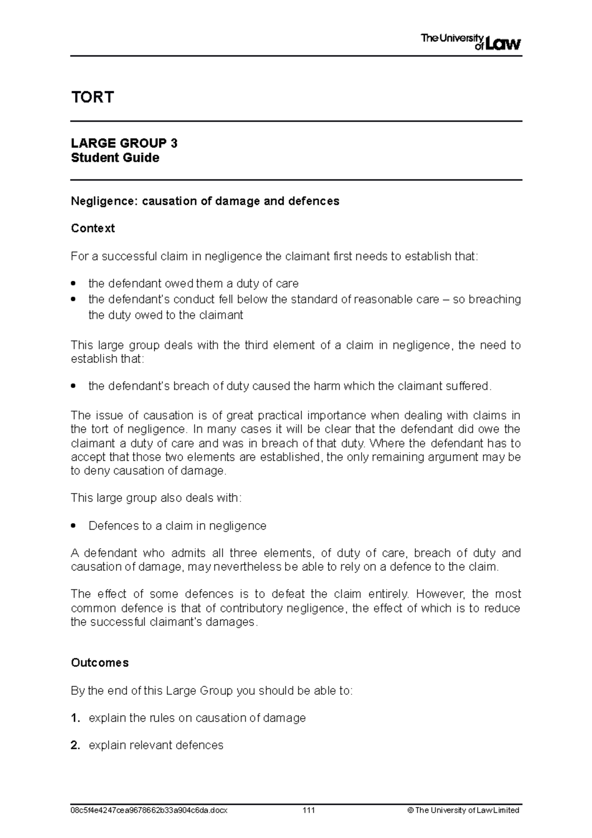 TORT UNIT 3 student guide - TORT LARGE GROUP 3 Student Guide Negligence ...
