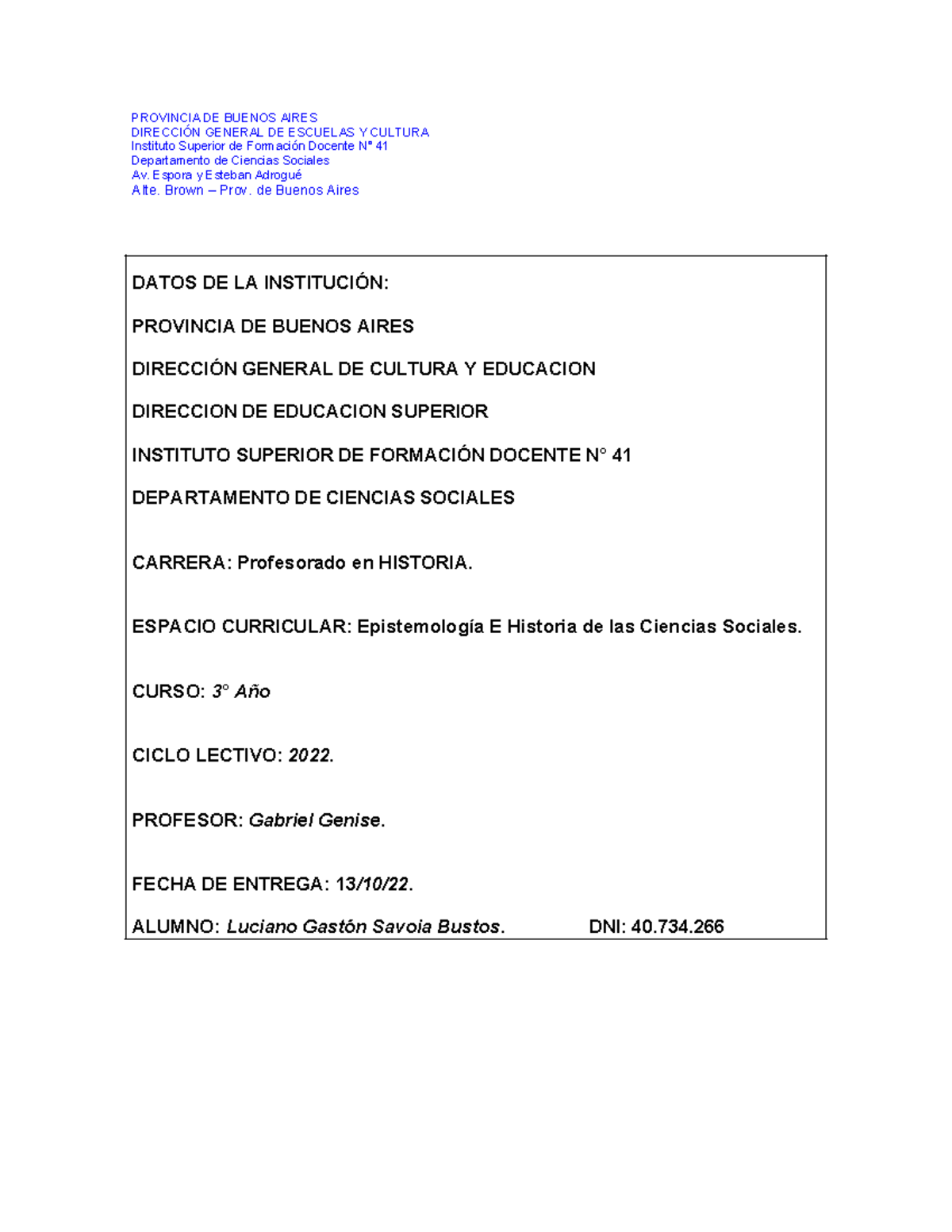 Genise epistemologia - resumen - PROVINCIA DE BUENOS AIRES DIRECCIÓN ...