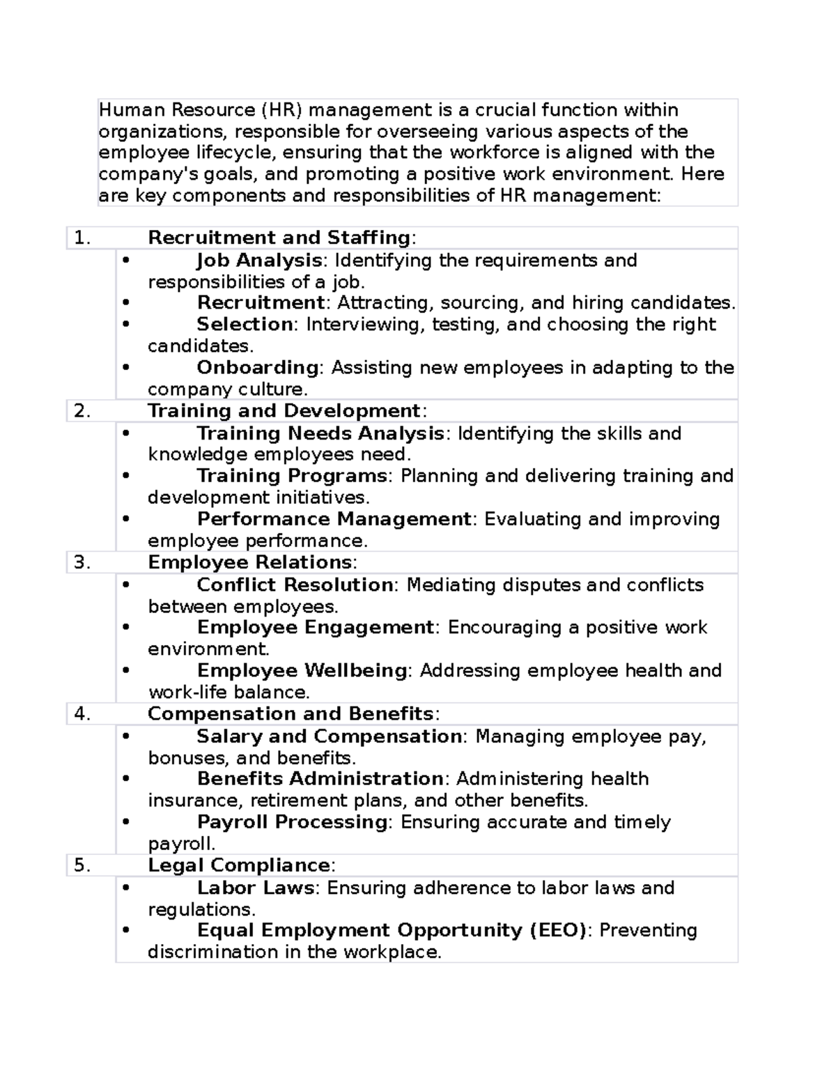 HR management - Here are key components and responsibilities of HR ...