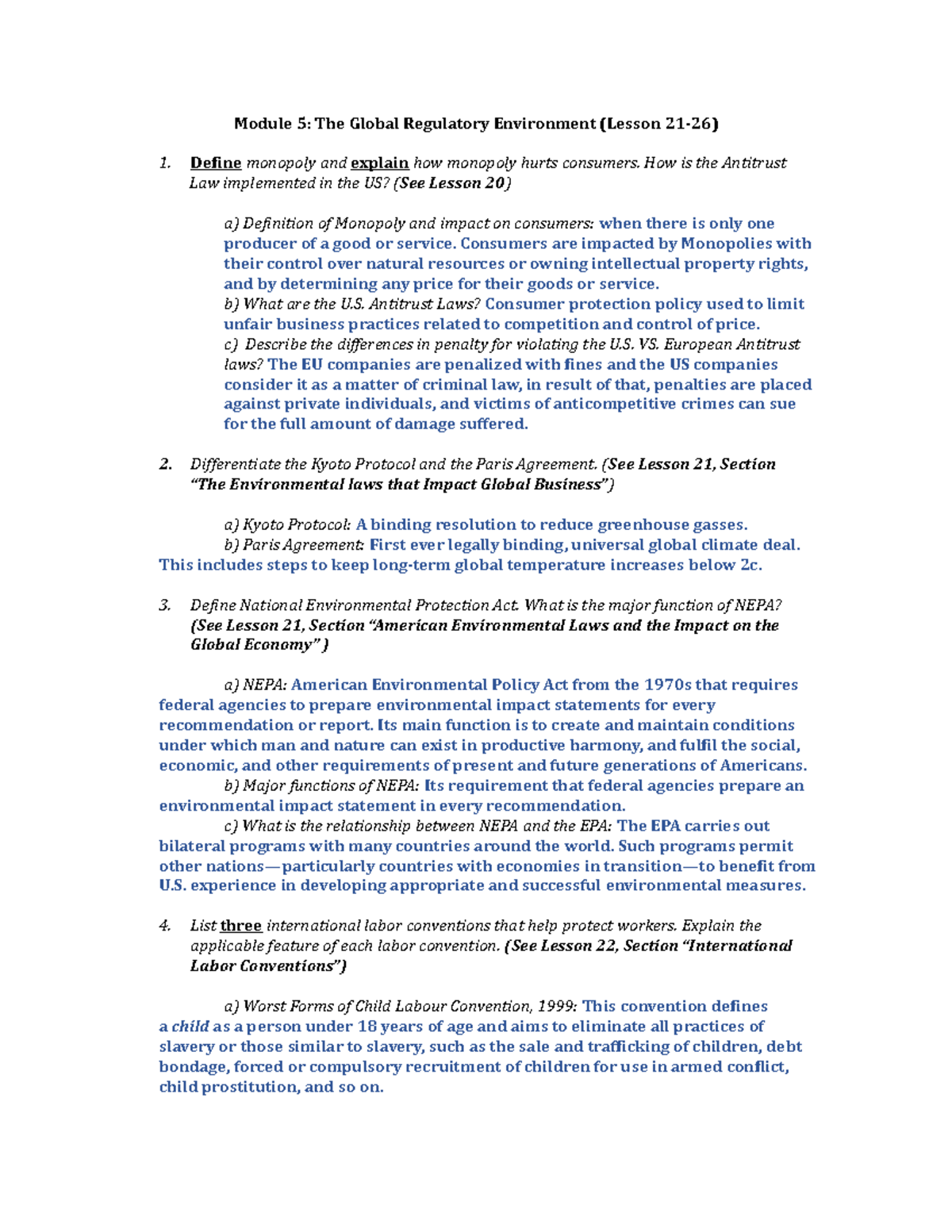 Module 5- Study Guide - Module 5: The Global Regulatory Environment ...