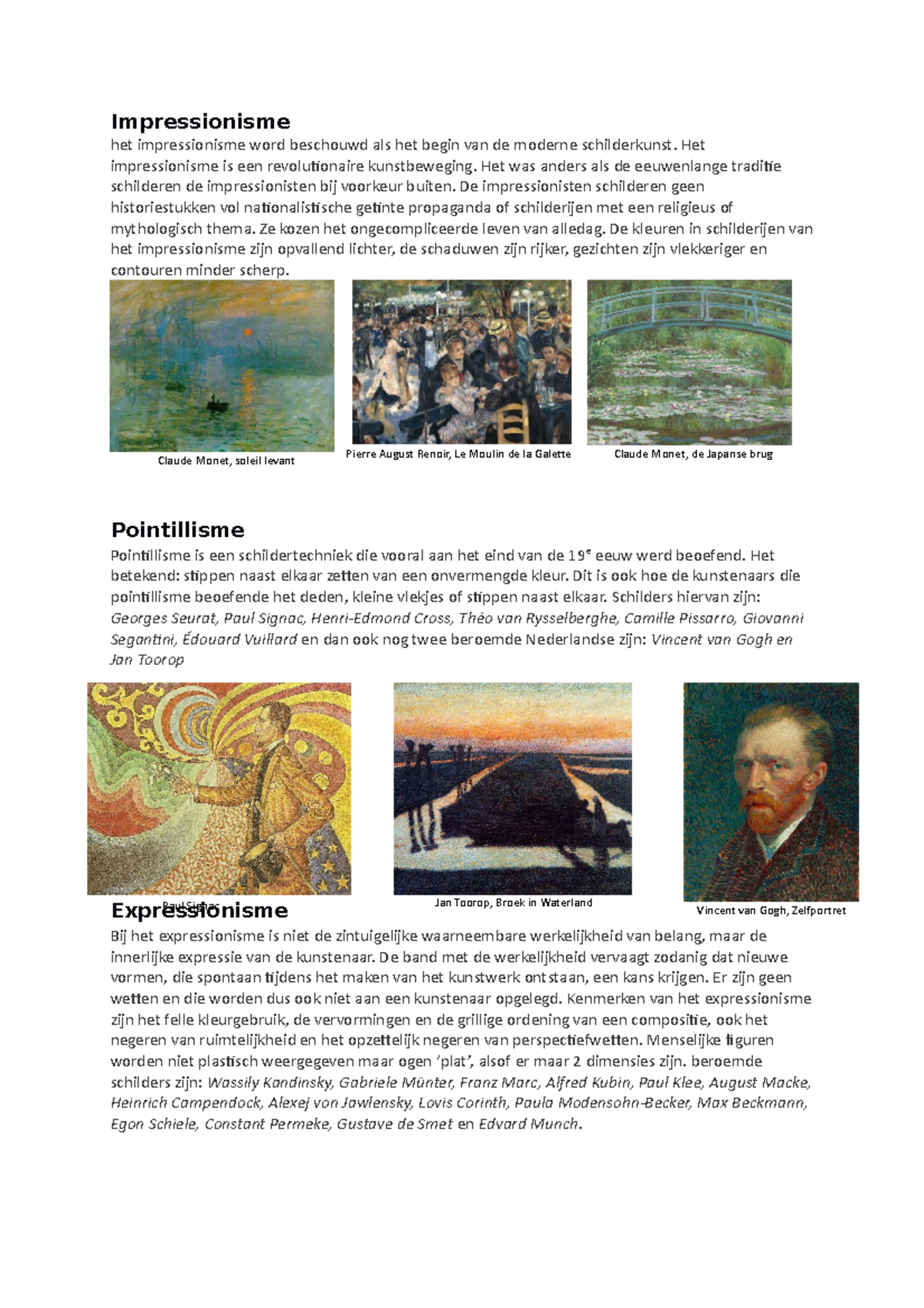 Kunststromingen met een tijdlijn van de stromingen - 3 havo ...