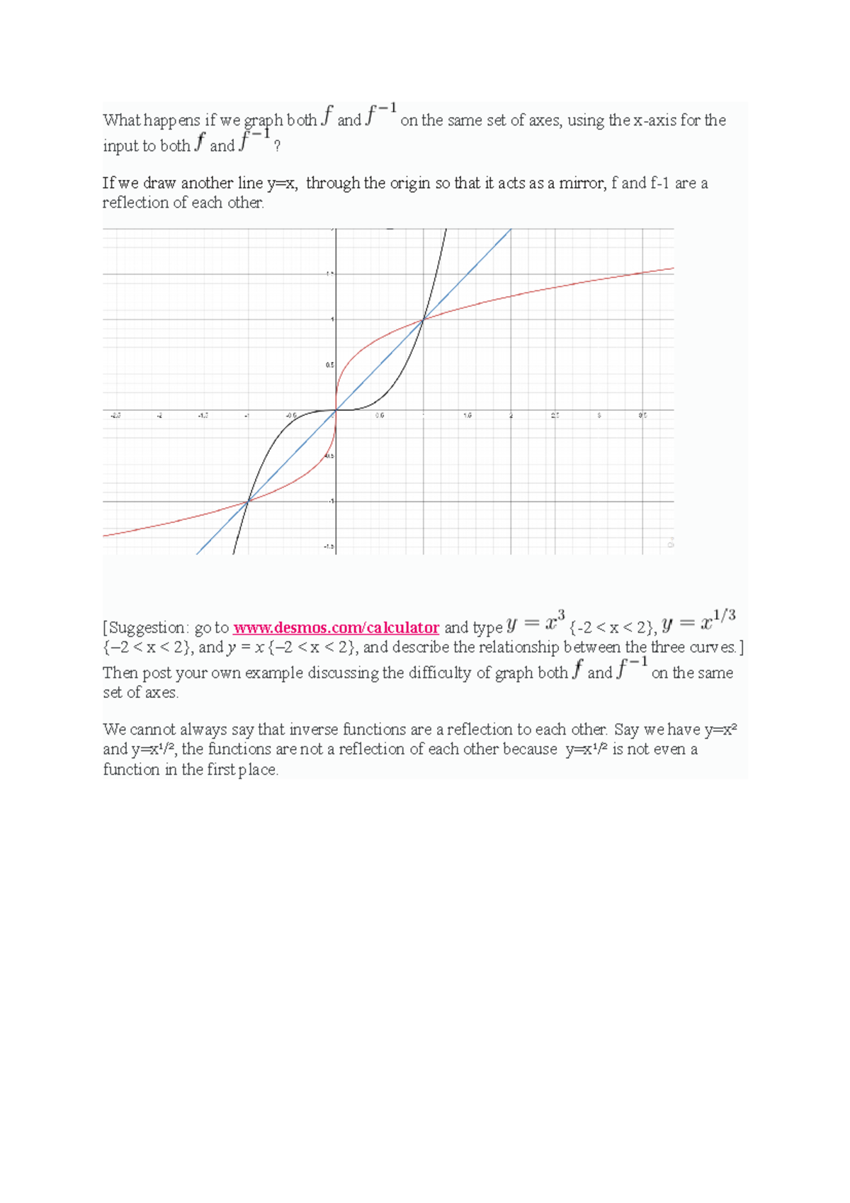 Inverse functions and graphs - What happens if we graph both and on the ...