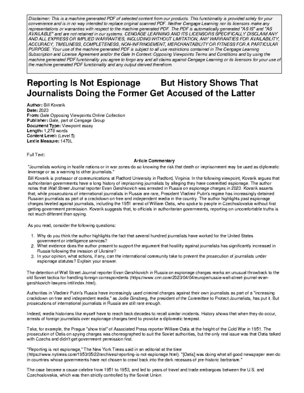Reporting Is Not Espionage Bu - Disclaimer: This is a machine generated ...