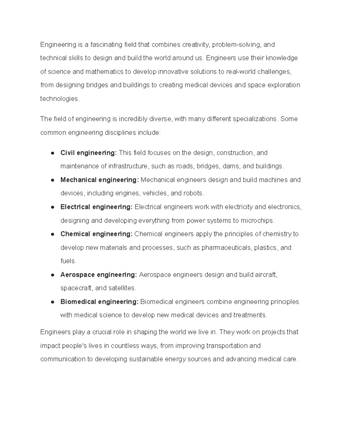 Engineering - Engineers use their knowledge of science and mathematics ...