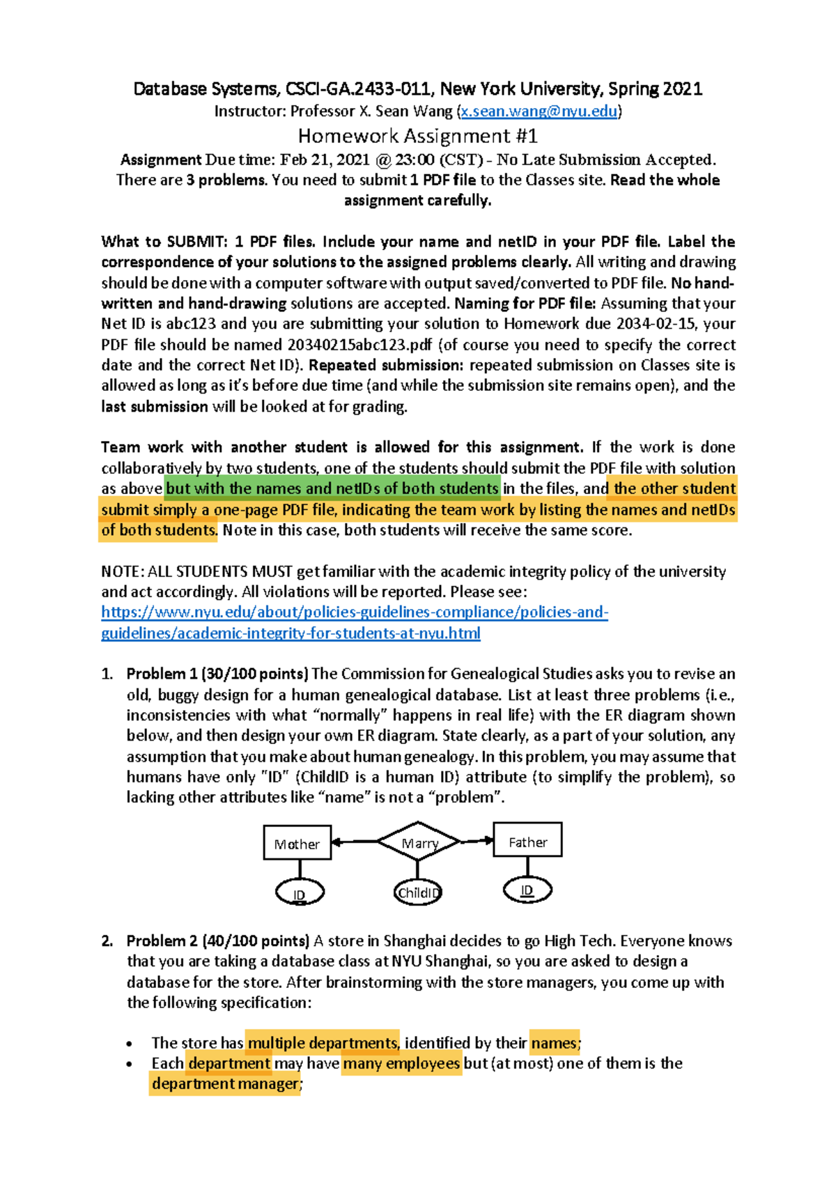Homework one for database system - Database Systems, CSCI-GA. 2433 - 011, New York University ...