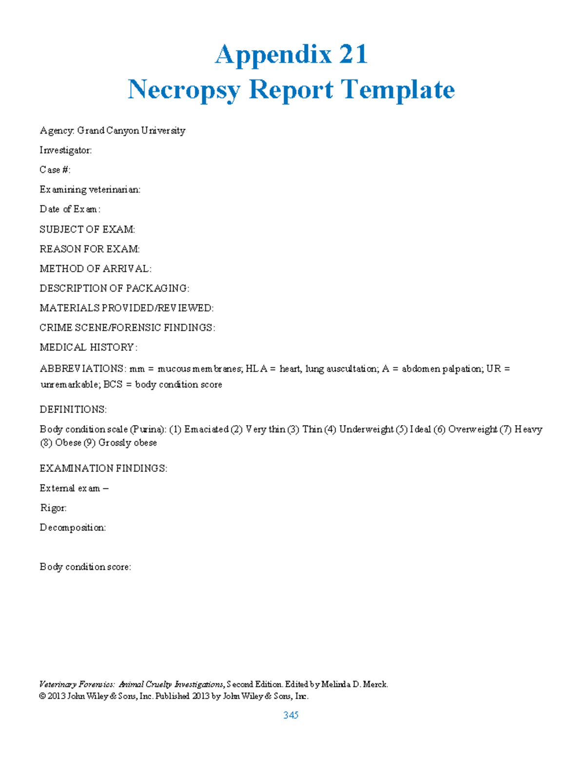 Fetal Pig Necropsy Report - Appendix 21 Necropsy Report Template Agency ...