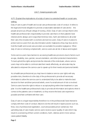 Unit 5 Assignment - Level 3 Health and Social Care Unit 5: Meeting ...