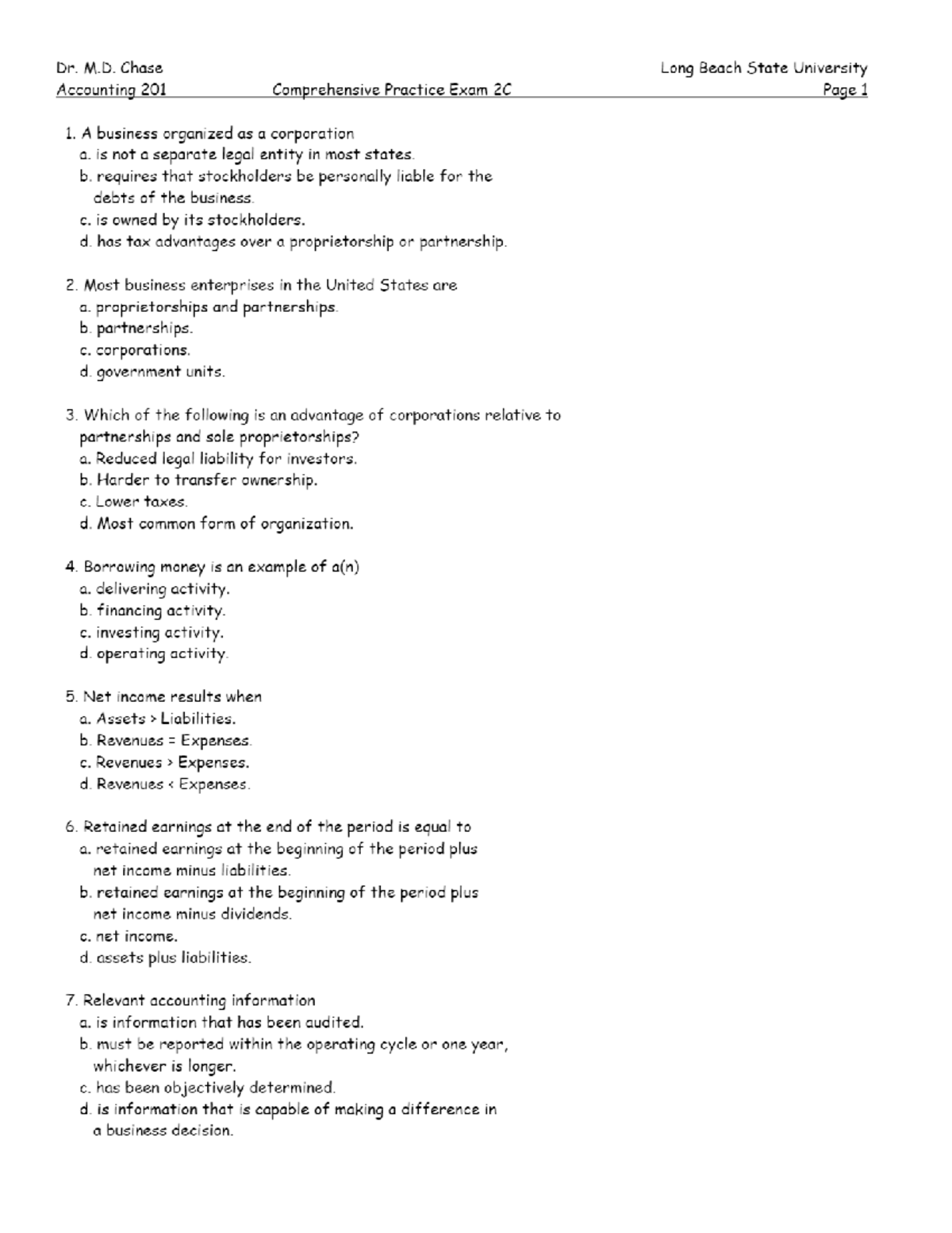 Accounting 2 01 Comprehensive Practice Exam 2C Page 1 - PDF ...