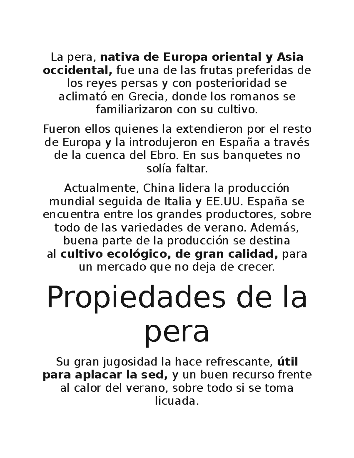 La pera - apuntes - La pera, nativa de Europa oriental y Asia ...