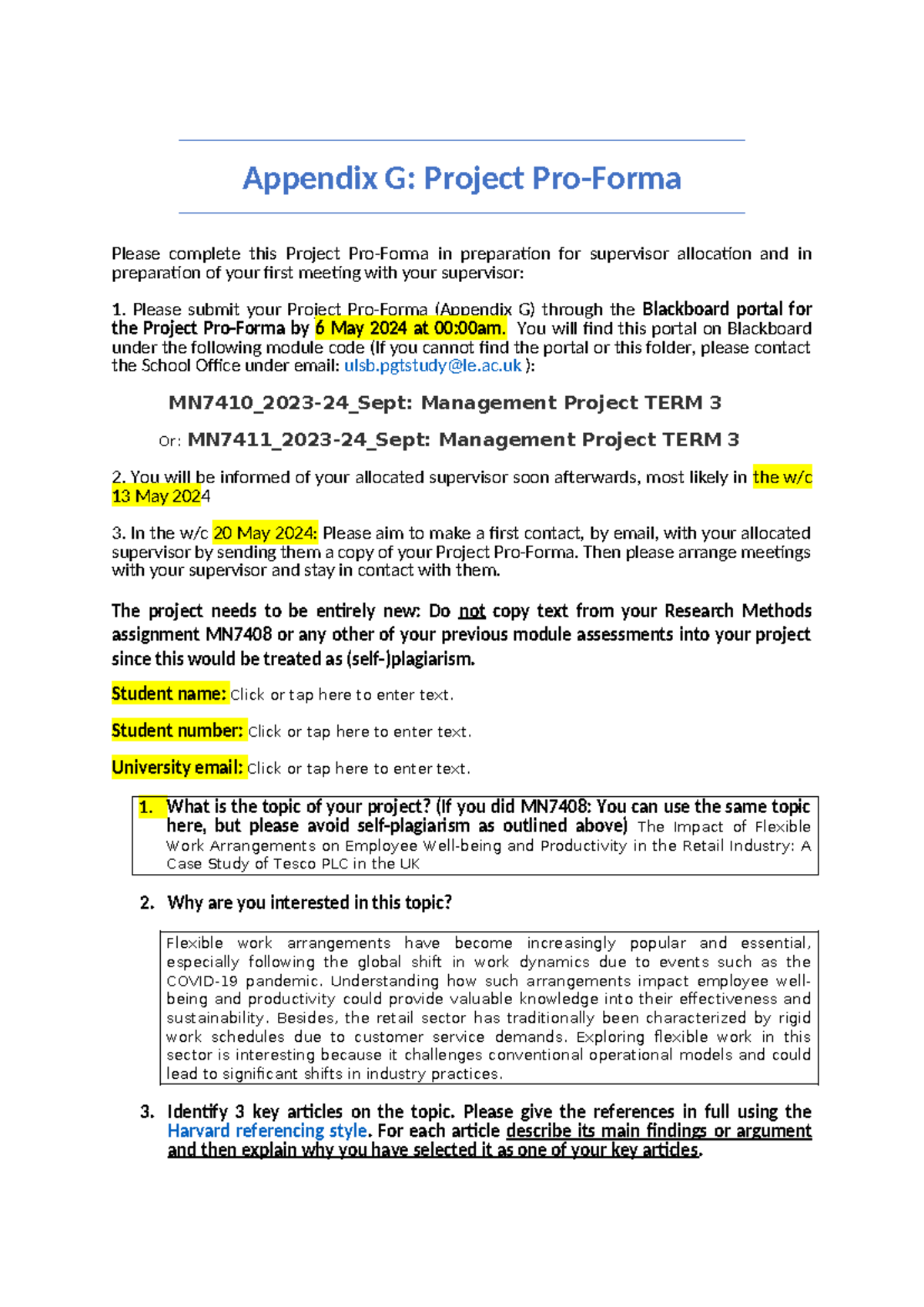 Project Pro-Forma - profoma - Appendix G: Project Pro-Forma Please ...