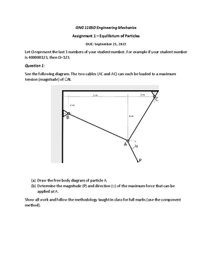 Assignment 7 - Equilibrium of Frames - GNG 1105D Engineering Mechanics ...