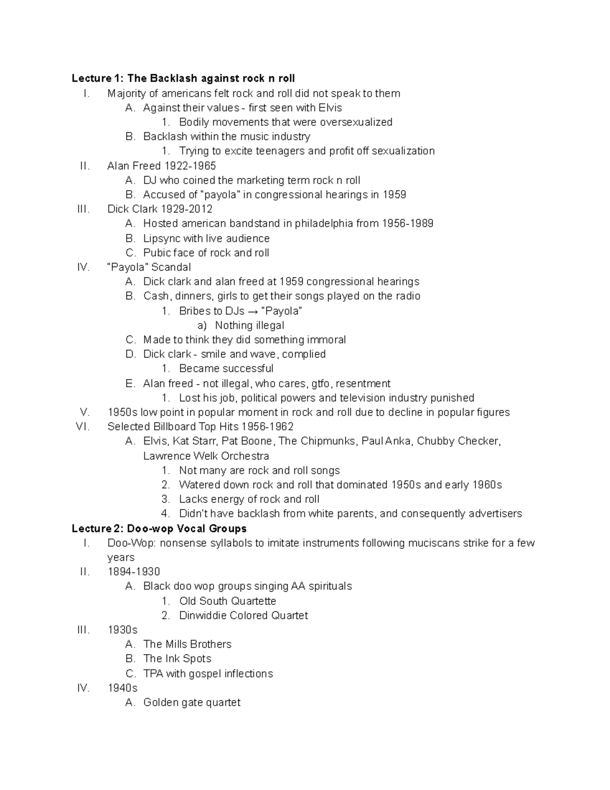 MUS 264 Week 7 Lecture Notes - Lecture 1: The Backlash against rock n ...