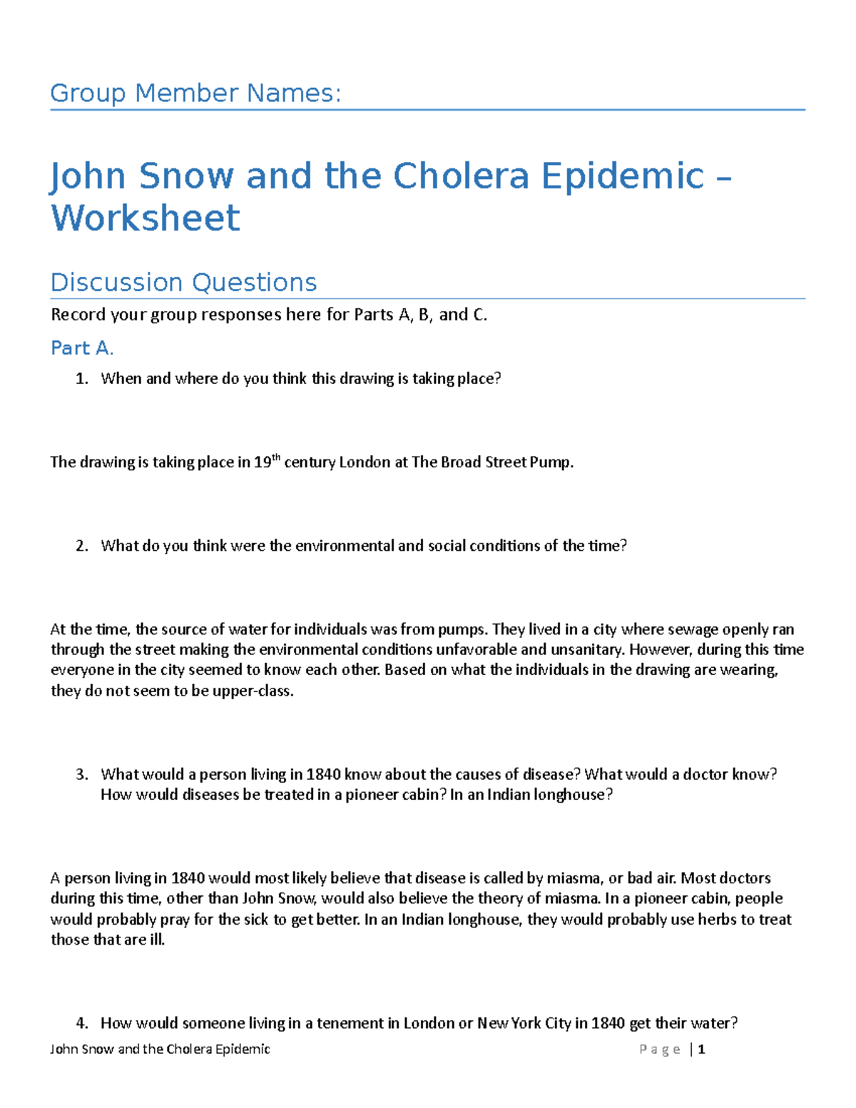 John Snow and the Cholera Epidemic - Part A. When and where do you ...