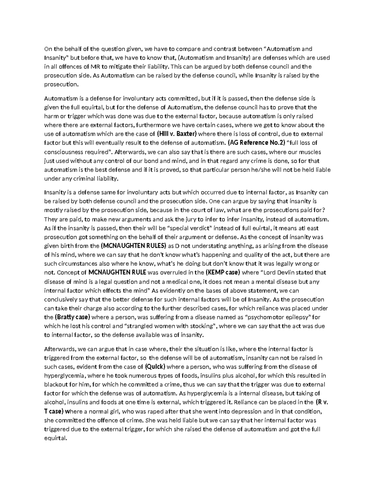 Insanity essay - On the behalf of the question given, we have to ...