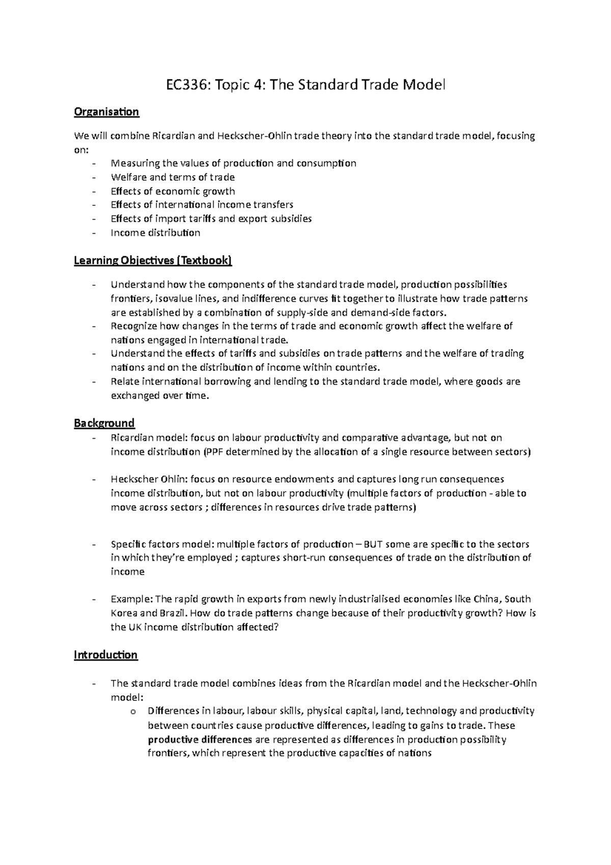 Topic 4: The Standard Trade Model - EC336: Topic 4: The Standard Trade ...