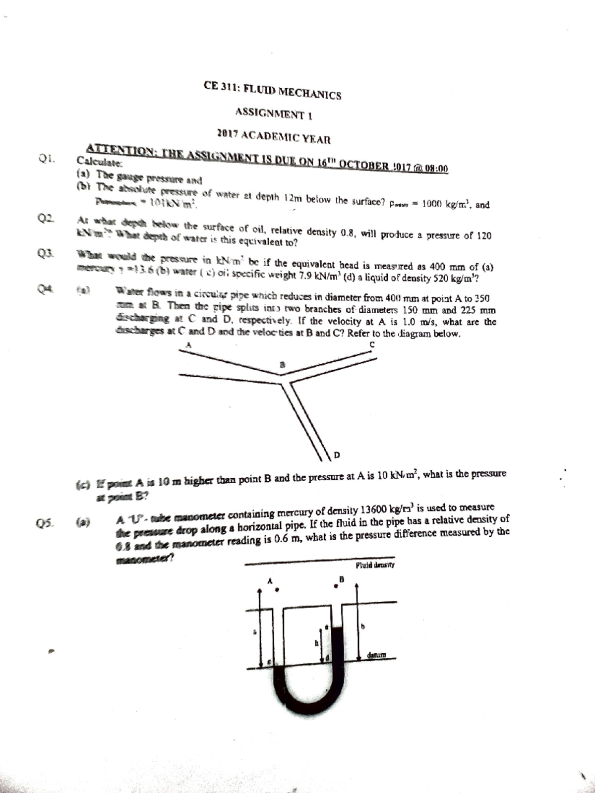Fluid assignment - FLUID MECHANICS - Studocu