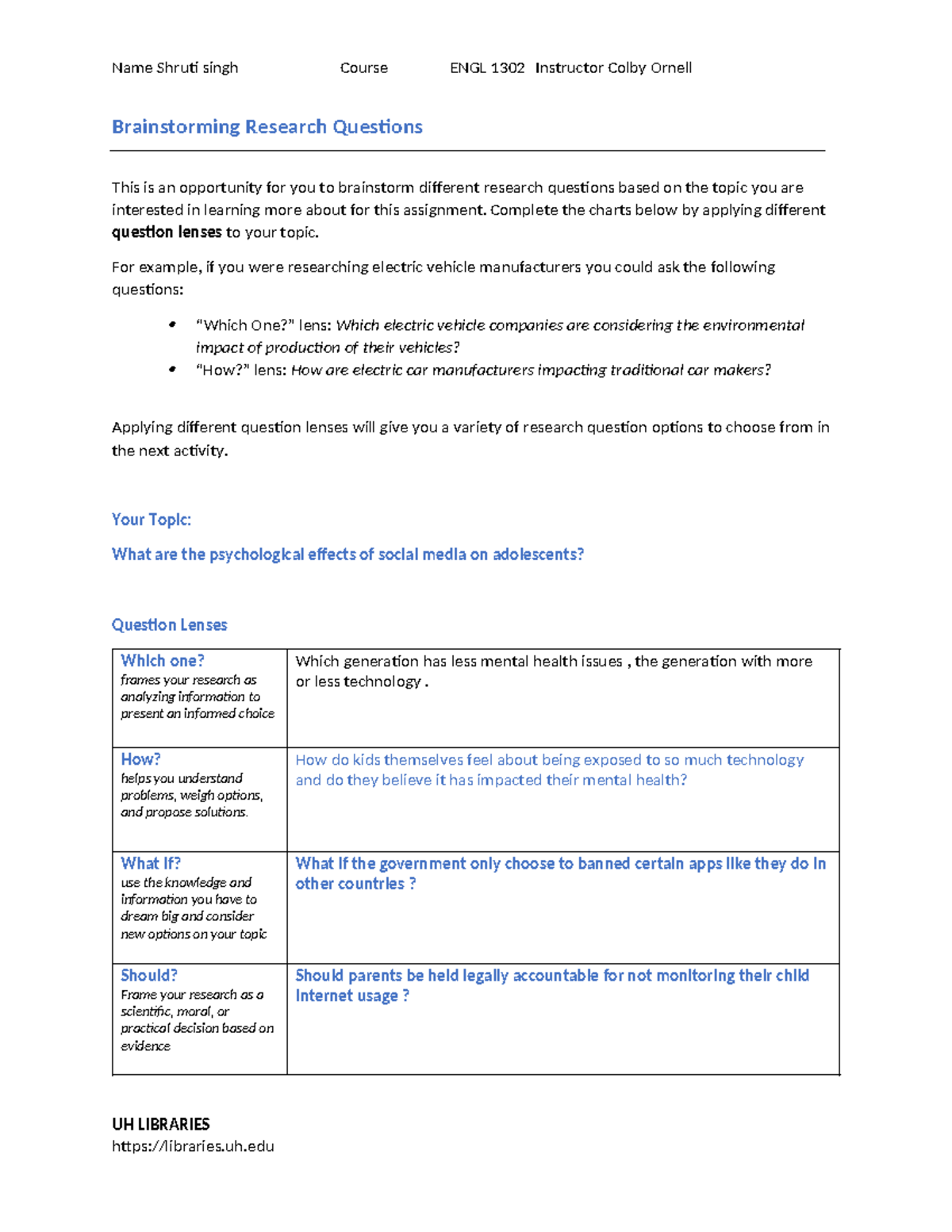 Brainstorming-Research-Questions-Worksheet - Name Shruti singh Course ...