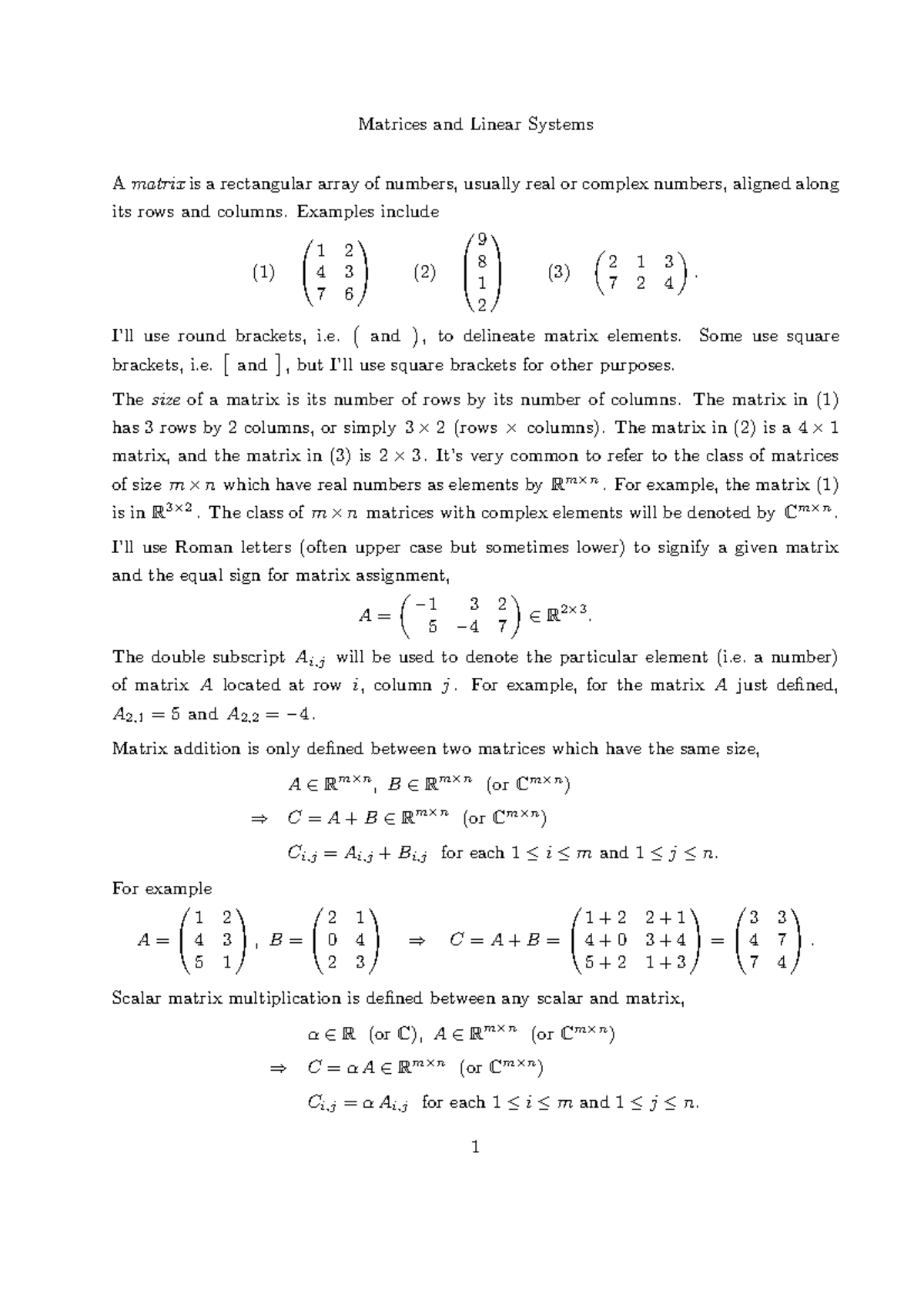 Fa19 matrices - homework - Matrices and Linear Systems A matrix is a rectangular array of ...