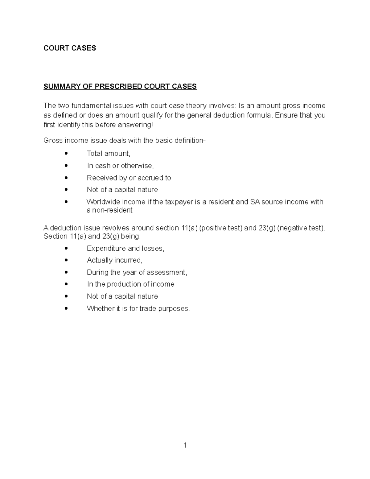 Court cases 2019 - COURT CASES SUMMARY OF PRESCRIBED COURT CASES The ...