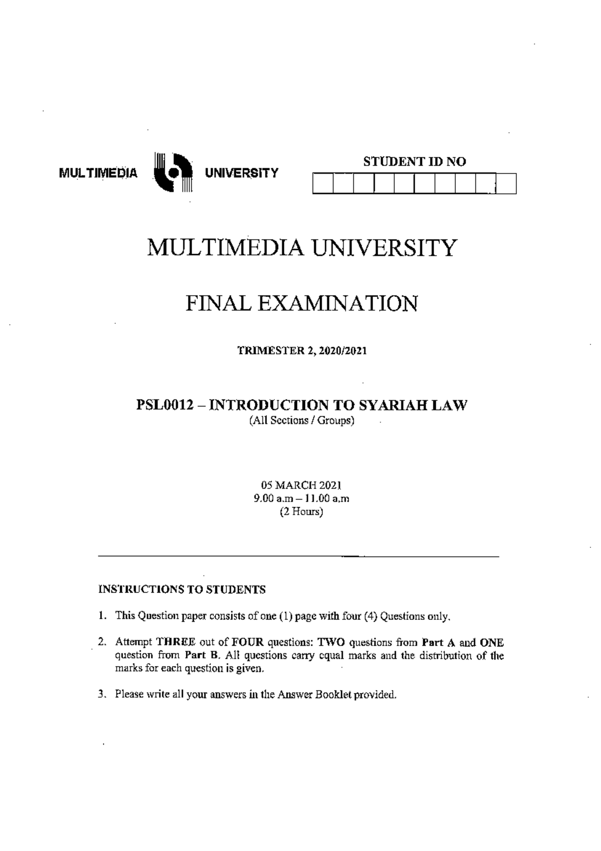 46442 - syariah law pyq - Introduction to Syariah Law - MMU - Studocu
