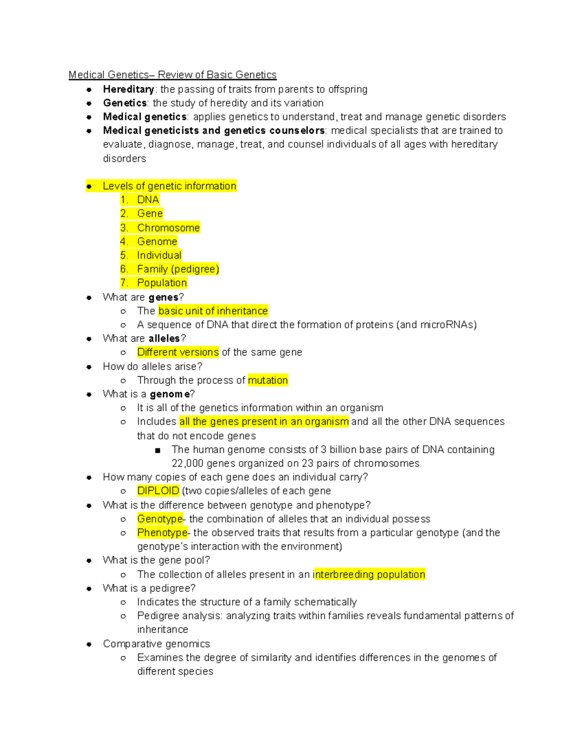 Medical Genetics Power Point 1 Part 1 - Medical Genetics– Review of ...