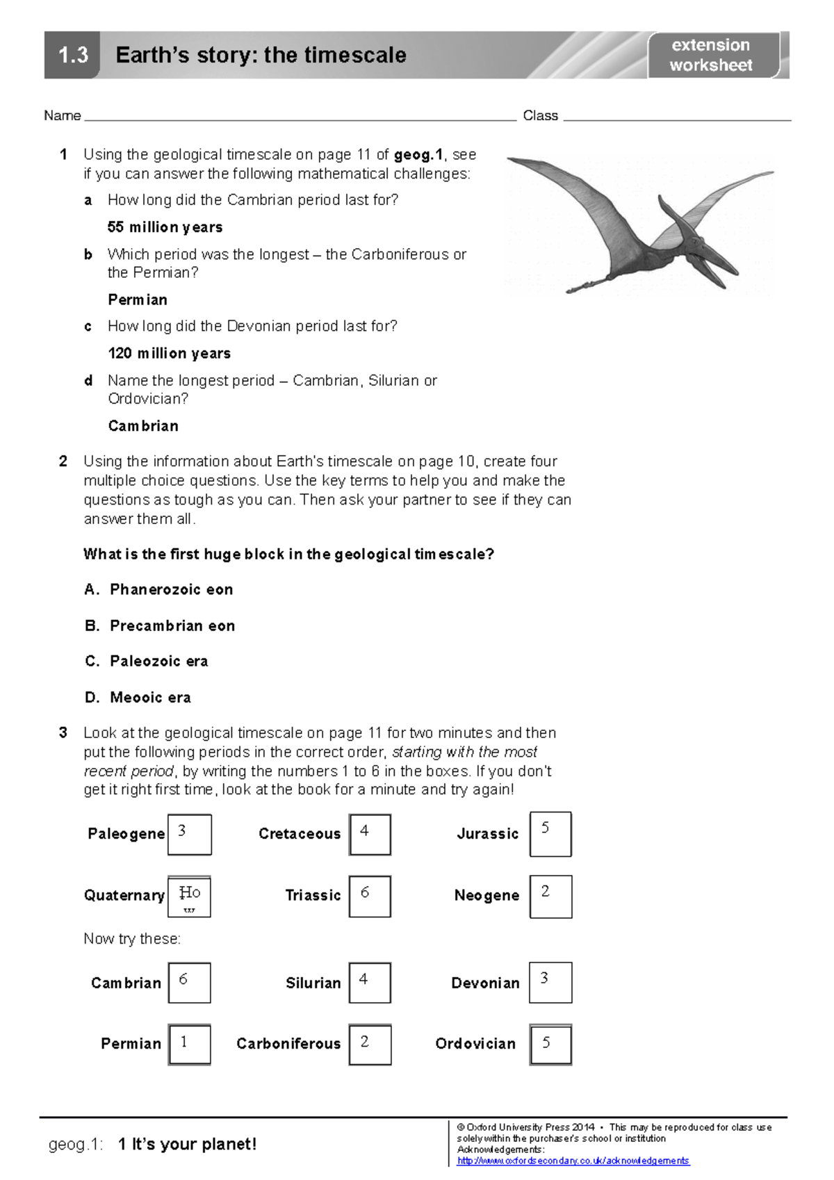 Handout 1 - Geography - 1 Using the geological timescale on page 11 of ...
