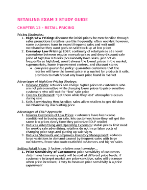 Retailing Exam 1 Study Guide - Retailing Exam 1 Study Guide Chapter 1 ...
