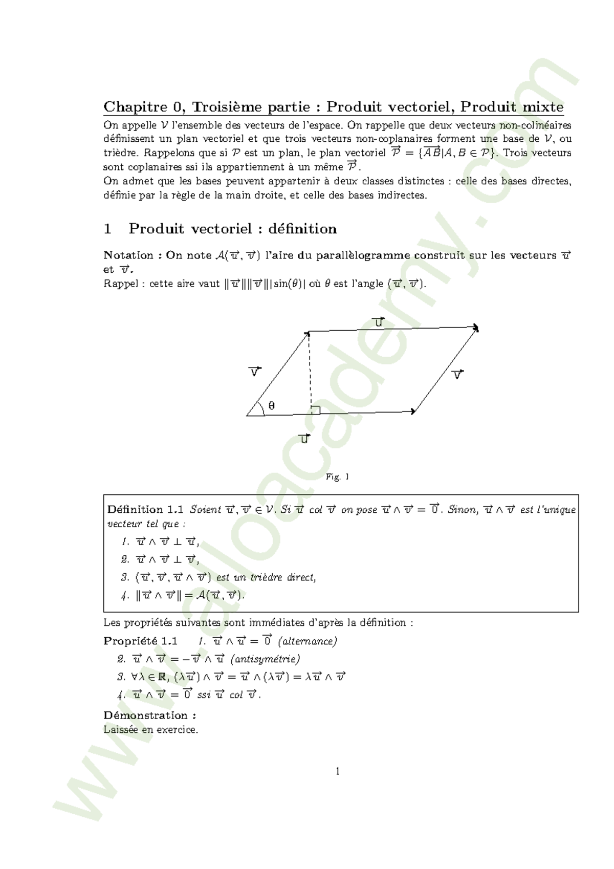 9Produit vectoriel cours 09(www - Chapitre 0, Troisi`eme partie ...