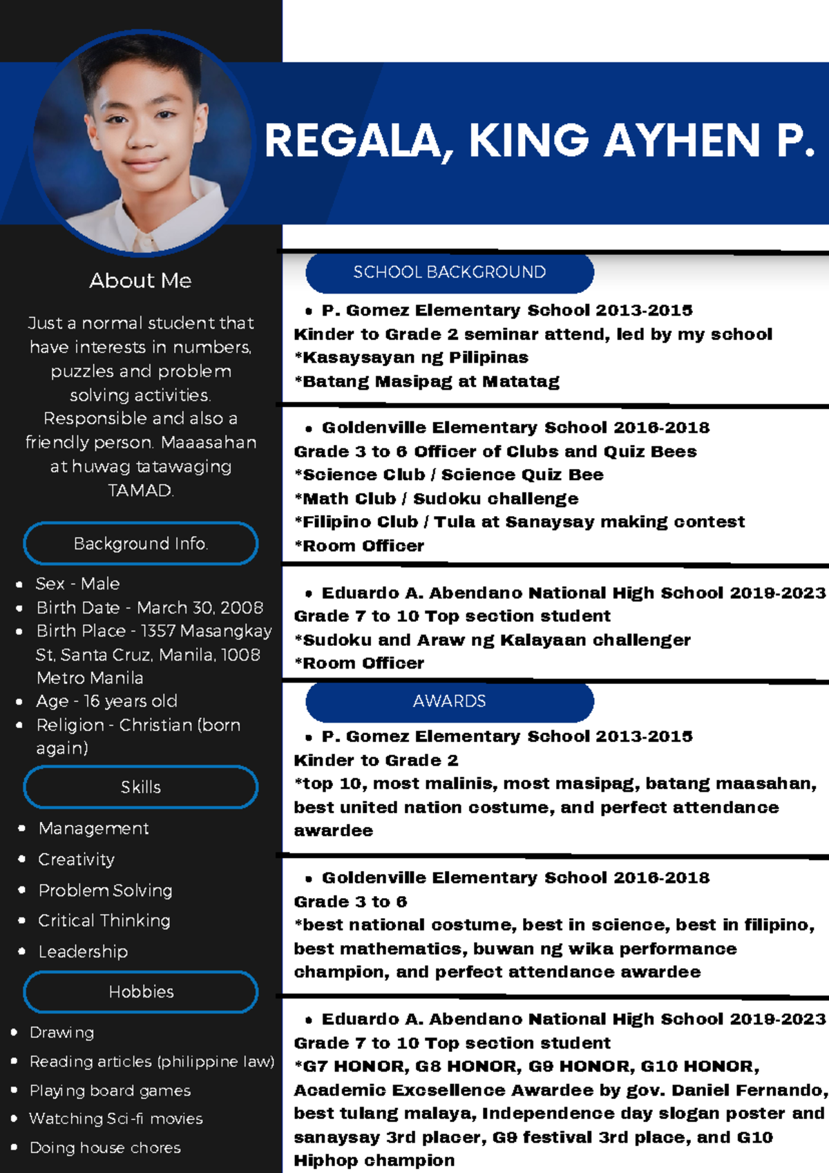 Regala-KING- Ayhen-P.- Humss-F- Resume (11) - SCHOOL BACKGROUND Skills ...