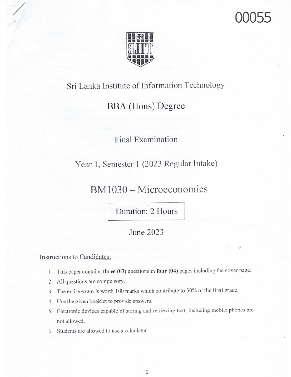 BM 1030 -Microeconomics - / ####### Sri Lanka Institute of Information ...