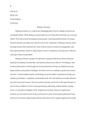 Financial Management - John Rose RECR 302 Riley Northrup 03/26 ...