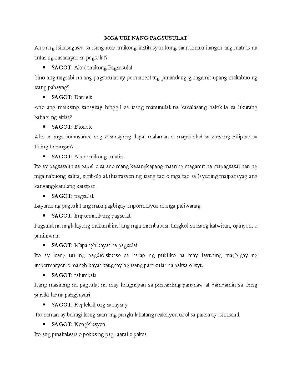 MGA URI NANG Pagsusulat - MGA URI NANG PAGSUSULAT Ano ang isinasagawa ...