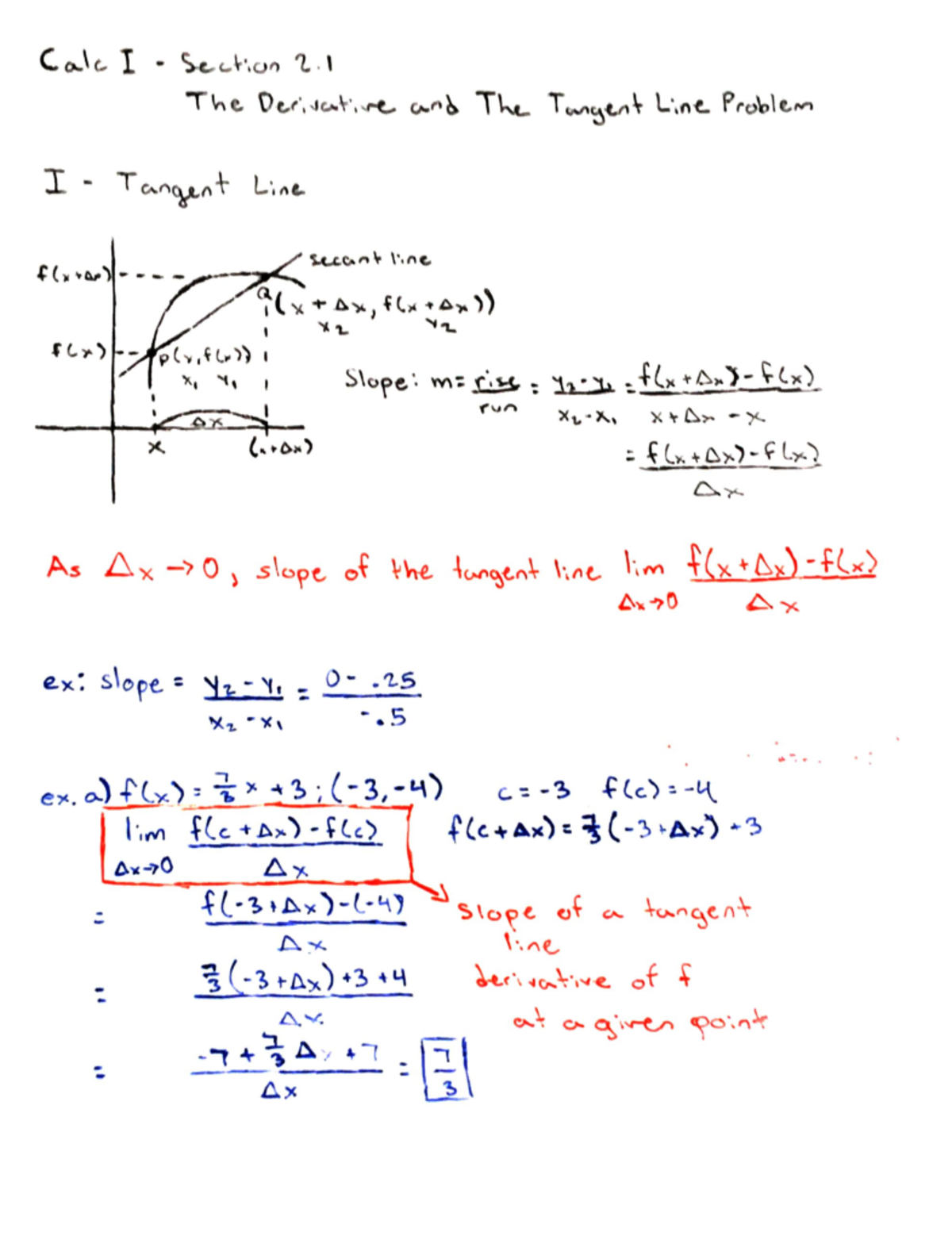 Section 2.1 Notes - Calc I. Section 2. The Derivative and The Tangent ...