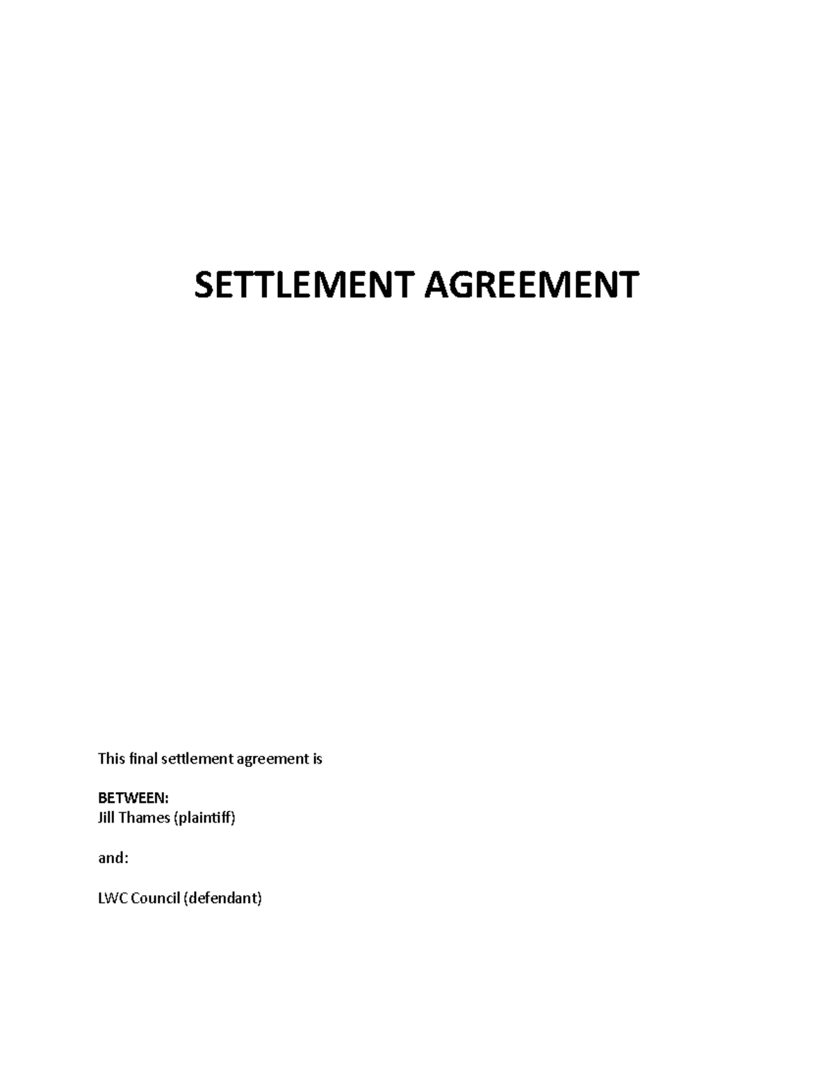 Final Settlement Agreement - SETTLEMENT AGREEMENT This final settlement ...