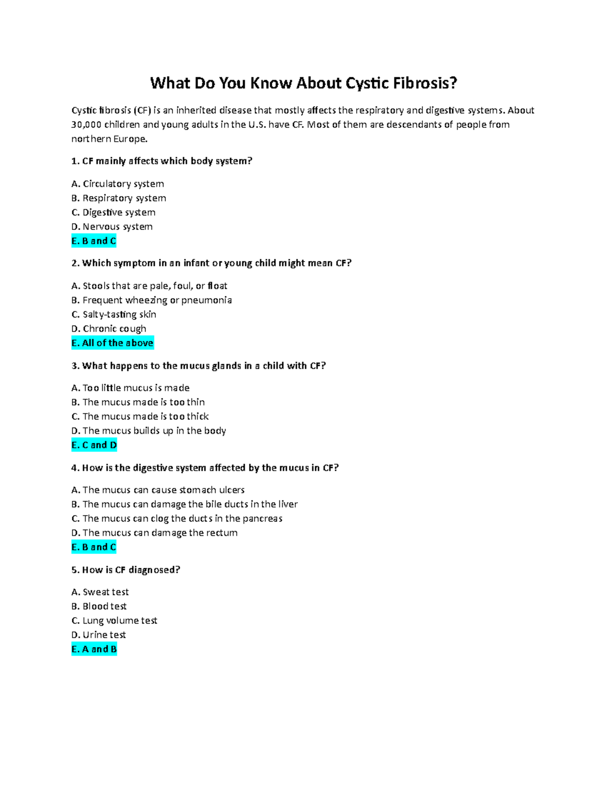 Cystic Fibrosis TYK- Studnet - What Do You Know About Cystic Fibrosis ...