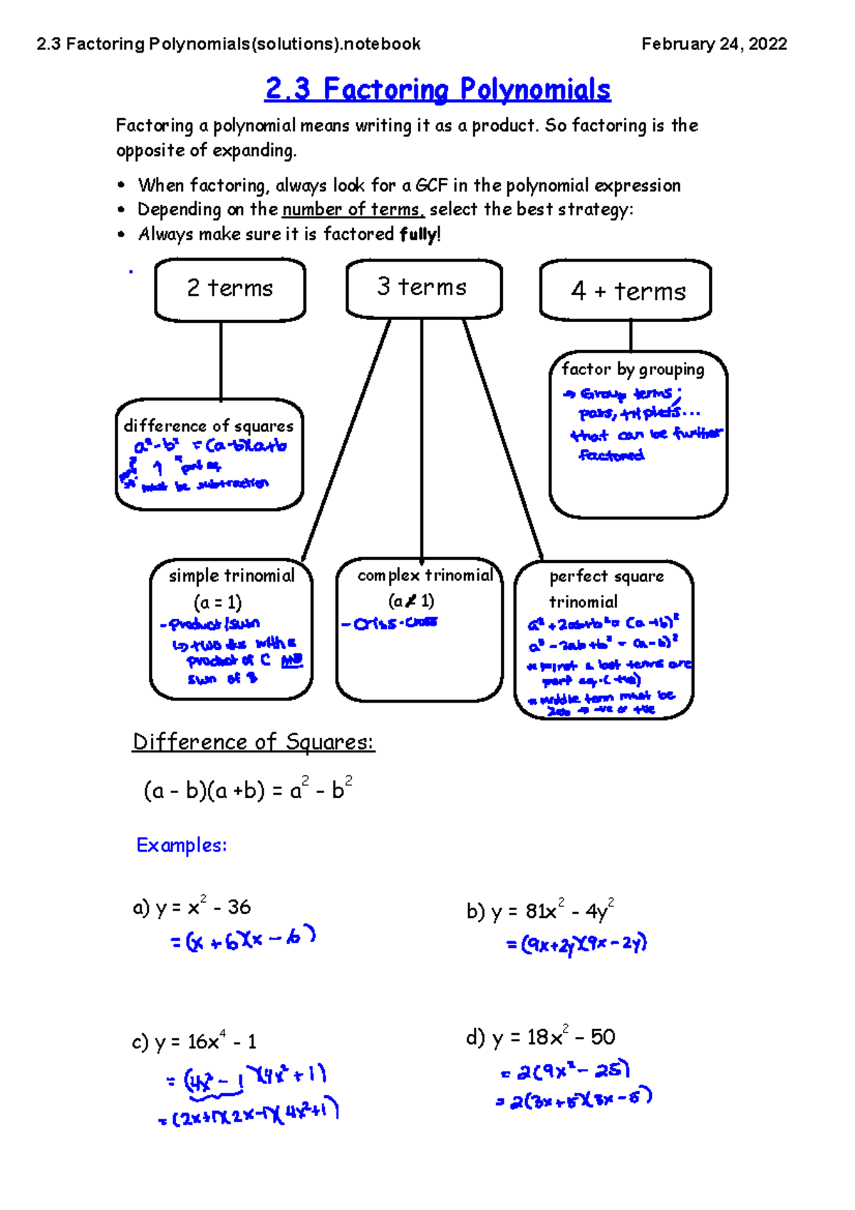 2.3 Factoring Polynomials(solutions) - 2 Factoring Polynomials ...