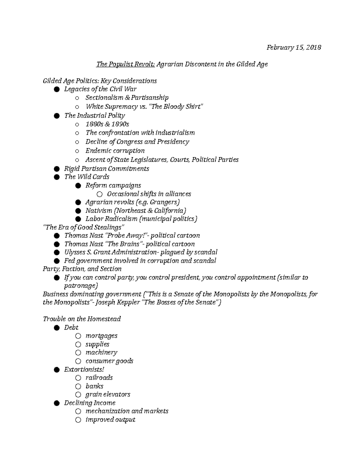 Populist Revolt WOLF - February 15, 2018 The Populist Revolt: Agrarian ...