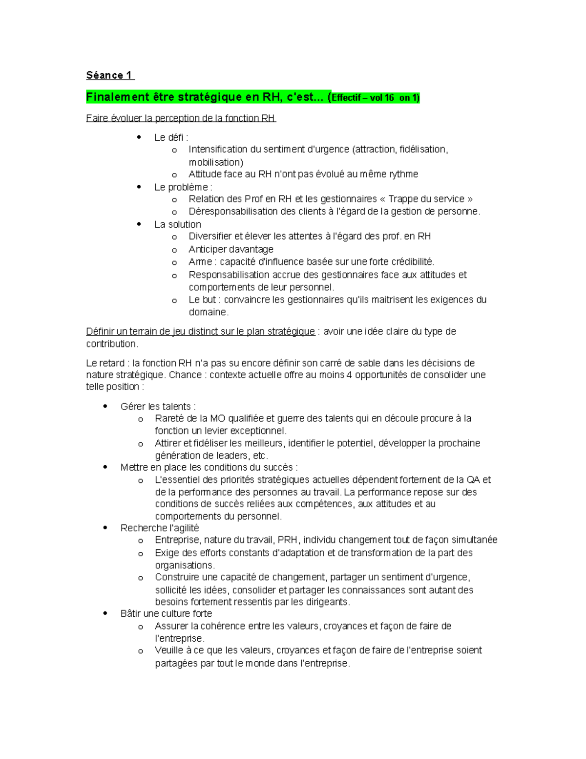 Notes de lecture - Séance 1 Finalement être stratégique en RH, c'est ...
