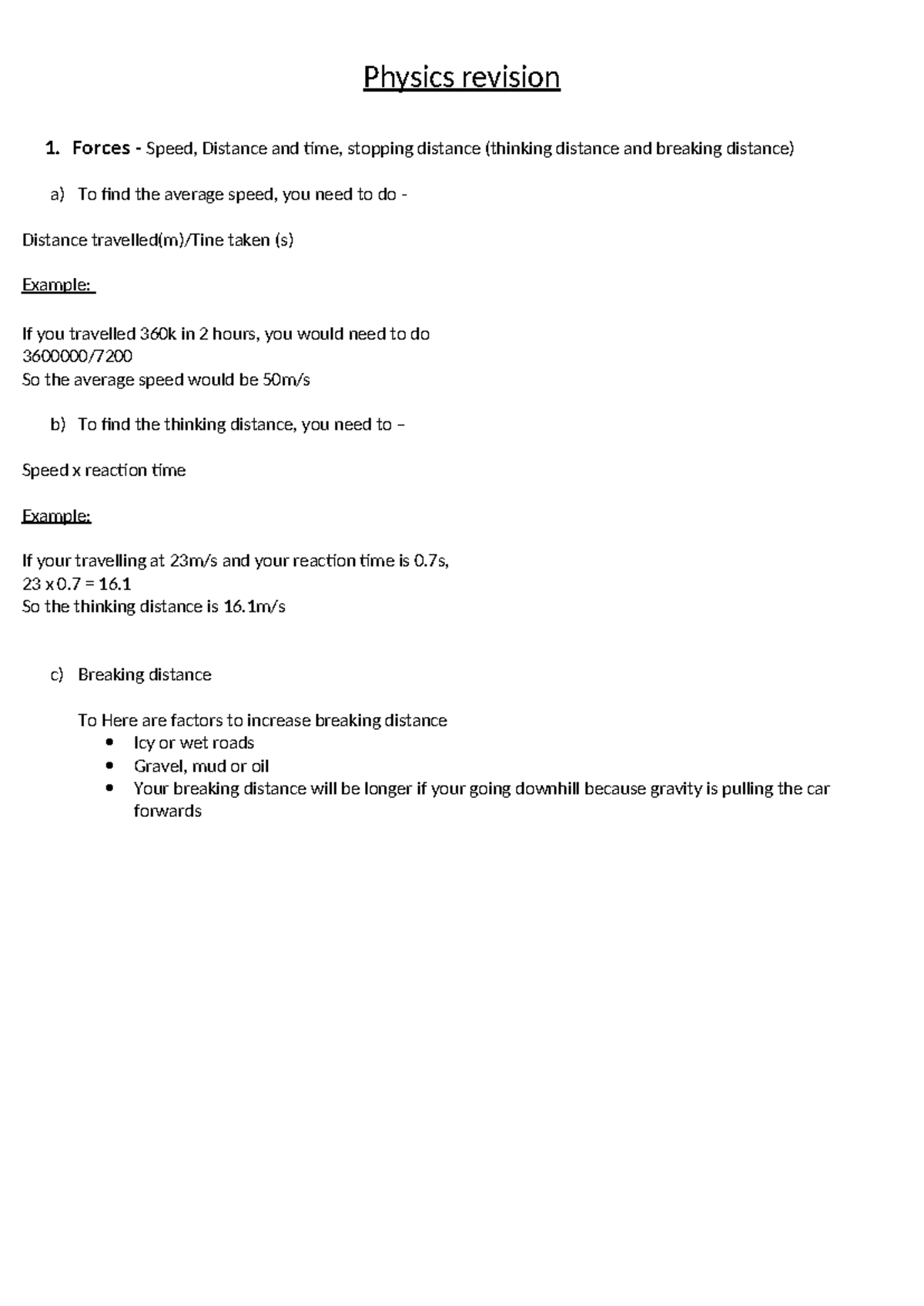 Physics revision - class notes - Physics revision 1. Forces - Speed ...