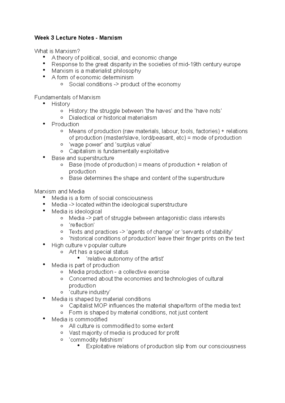 Week 3 Lecture Notes - Week 3 Lecture Notes - Marxism What is Marxism ...