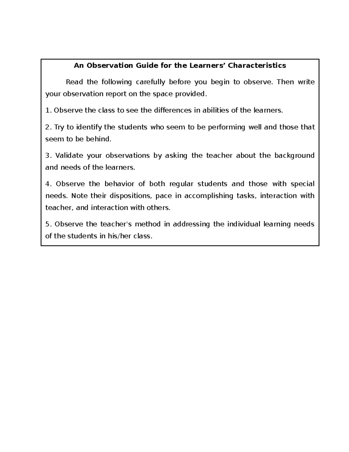 Observation - notes - An Observation Guide for the Learners ...