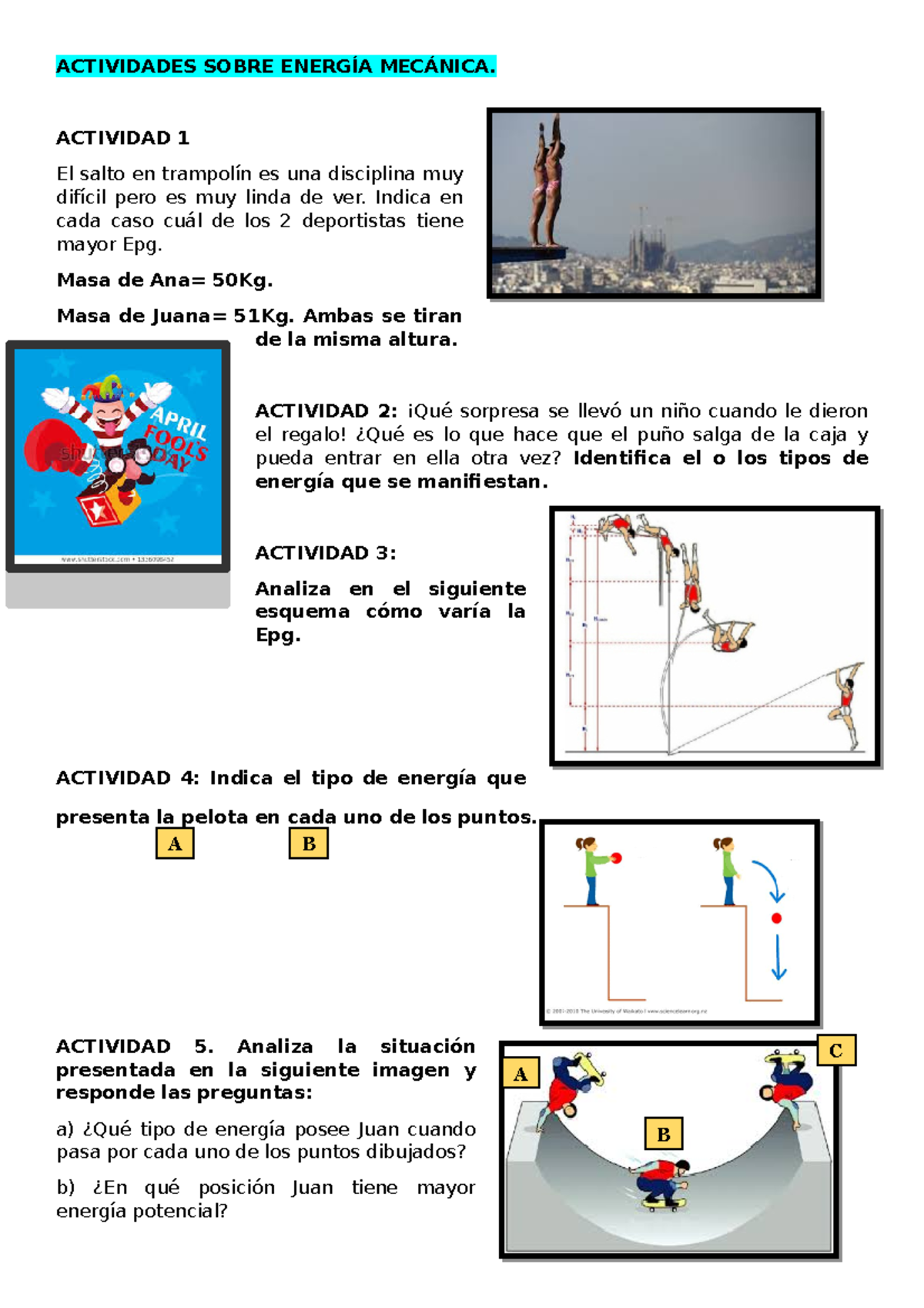 Actividades Sobre Energía Mecánica - ACTIVIDADES SOBRE ENERGÍA MECÁNICA ...